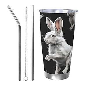 EKPRAVDKTF Bunny Rabbit 20oz Insulated Stainless Steel Tumbler With Lids And Straws, Double Wall Vacuum Travel Coffee Mug, Thermal Cup For Cold & Hot Drinks, Reusable Metal Straw & Brush