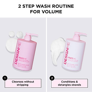 Design.Me PUFF.ME Hair Volume Shampoo and Conditioner Bundle | Paraben & Sulfate Free Shampoo & Color Conditioner Enriched with Sunflower Seed Oil | Color-Safe Hair Volumizer Set, (32 Fl Oz Each)