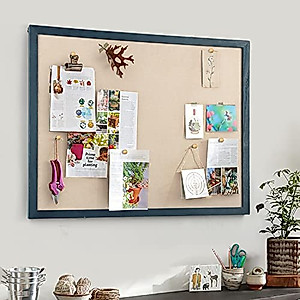 Miratino Bulletin Board 23x18 inch Large with Linen Wood Boards Wall Decor Hanging Pin Wood Framed Display Bulletin Cork Photo Picture Board Light for Room School Office Bedroom 20-Pushpin Dark Blue