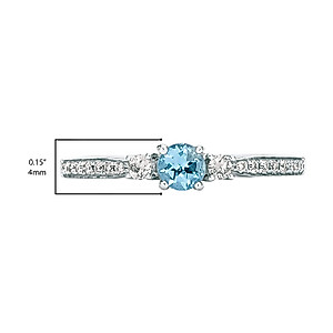 LE VIAN 14k White Gold Round Aquamarine and 1/6 Cttw Diamond Three Stone Ring (H-I Color, VS2-SI1 Clarity) Size 7-1/4