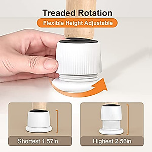 xuenair Adjustable Furniture Bed Risers, 1.6-2.6 inch Bed Risers White, Durable Plastic and Anti Slip Couch Risers 2 inch for Sofa Bed Table and Chair Lifts(White - 4 pcs)