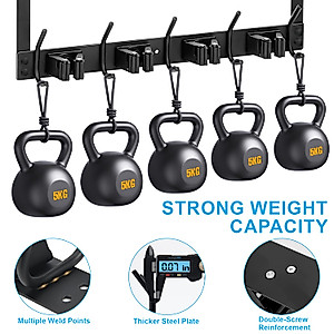 BEIUTAO Broom Holder Over the Door, Stainless Steel Heavy Mop and Broom Holder Wall Mount, Over the Door Hooks for Garage Closet Laundry - 4 Racks with 5 Hooks, Black