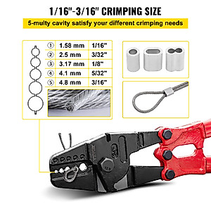 VEVOR Hand Swager Crimper 24 Inch,Swaging Tool 5 Cavity 1/16" 3/32" 1/8" 5/32" 3/16",Hand Cimping Tool for Copper Aluminum Oval Sleeves and Stop Sleeves,Wire Rope Crimping Tool Swage Tool Long Hand