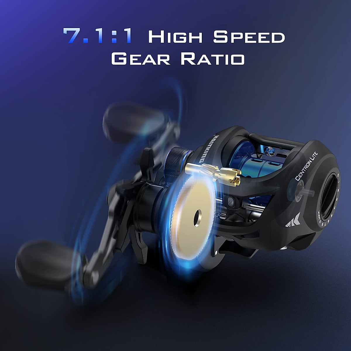 KastKing Centron Lite Baitcasting Fishing Reel, 7.1:1 Gear Ratio, Left Handed Reel, Black