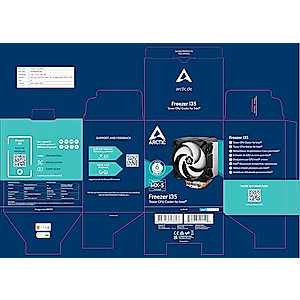 ARCTIC Freezer i35 - Single Tower CPU Cooler, Intel Specific, Pressure Optimized 120 mm P-Fan, 0–1800 RPM, 4 Heat Pipes, incl. MX-5 Thermal Paste - Black