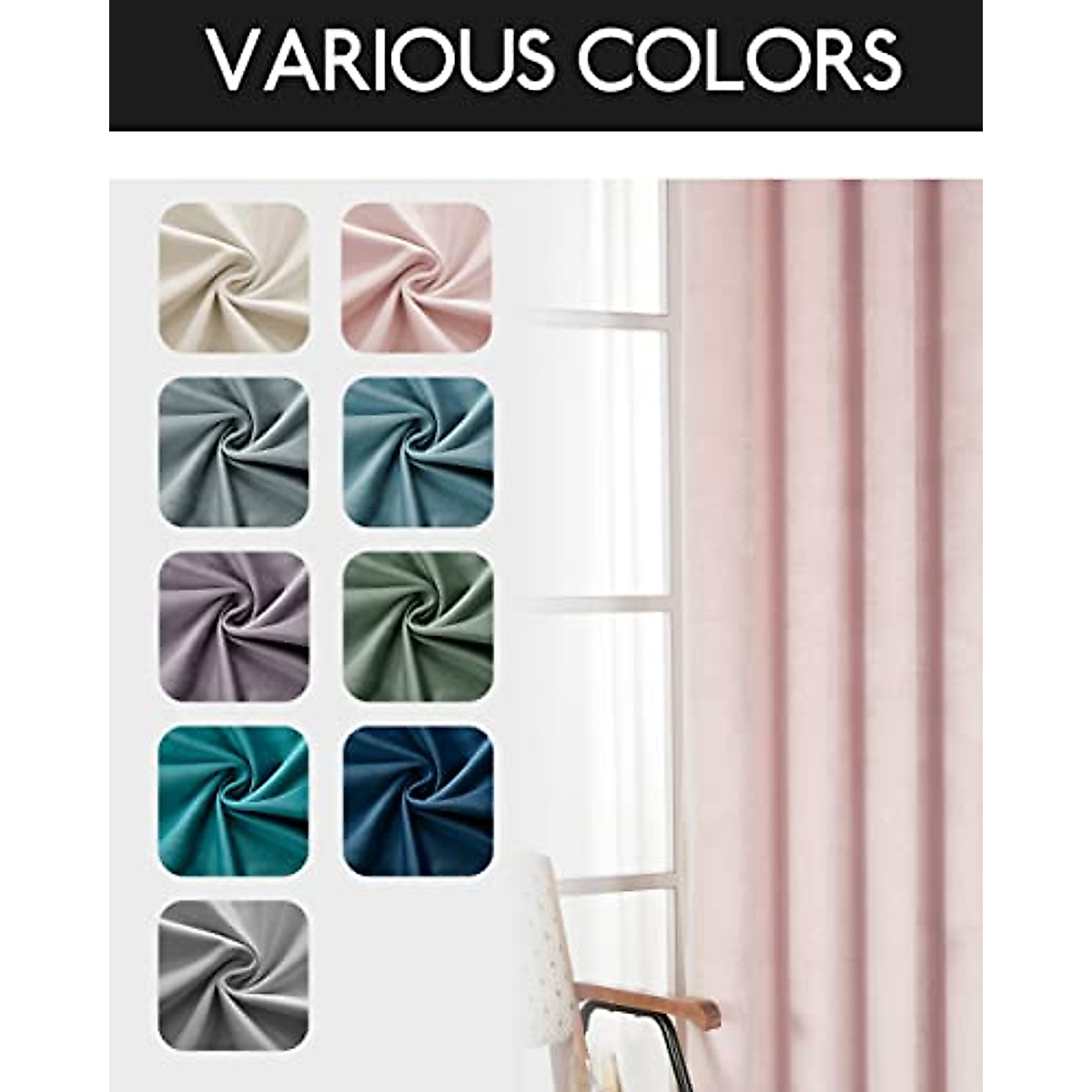 SMILETIME Pink 84in Room Darkening Velvet Curtains with Grommet, Thermal Insulated Super Soft Privacy Noise Reducing Velvet Drapes for Living Room, 2 Panels (Pink, 38Wx84L)