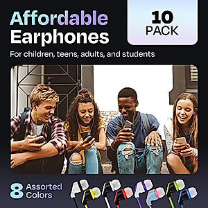 10x Multipack | Earbuds with Microphone, for Schools, Classroom, Libraries, Museums, etc., Wired in-Ear Earphones with Mic for Kids, Teenagers & Adults, Affordable Bulk Headphones