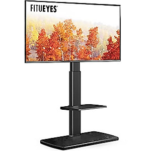 FITUEYES Floor TV Stand Tall Corner TV Stands for Most TVs up to 70 Inch Swivel TV Mount Stand with Height Adjustable Shelf Upgrade Sturdy Wood Base
