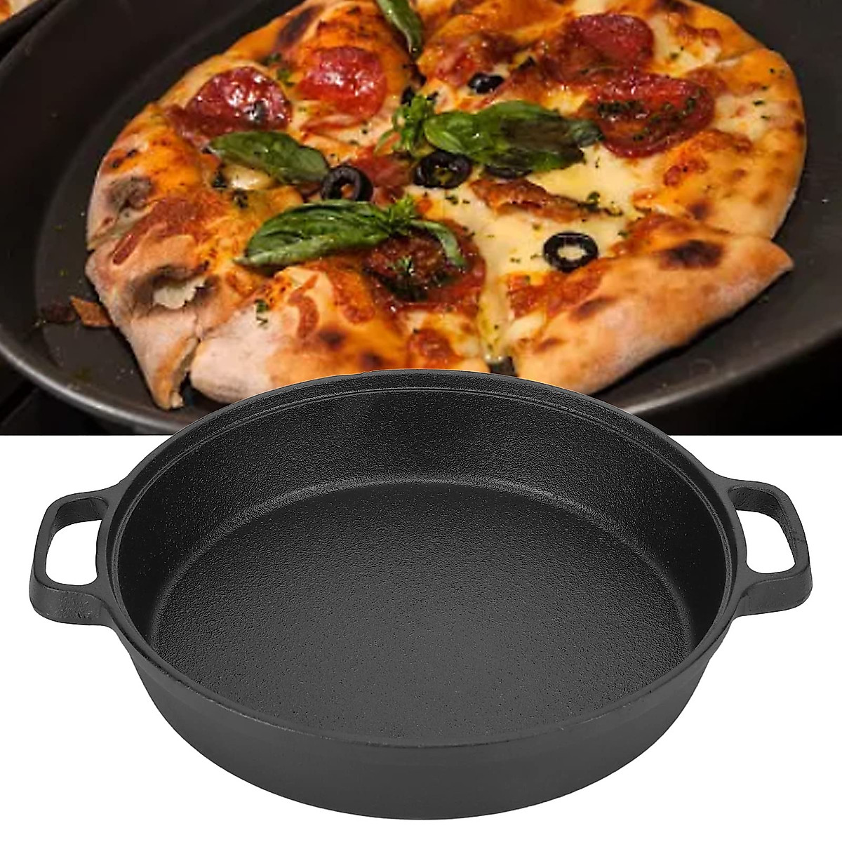 Cast Iron Skillet with 2 Handle, Non Stick Heat Resistant Frying Pan 25cm Rounde Mini Flat Bottomed Camping Skillet Cooking Cookware for Cooking Egg Steak