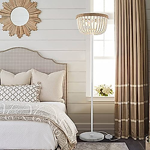VILUXY Boho Floor Lamp with White Wood Beaded Shade for Bedroom, Living Room, Girl Room 3-Light