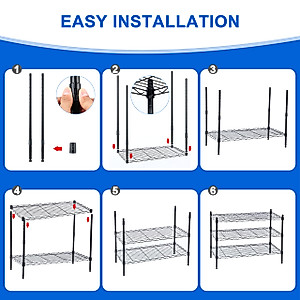 HealSmart Heavy Duty 3-Tier Shelving Units Adjustable, Wire Shelf with 750 lbs Capacity (250 per Shelf), 30" D x 14" W x 24 "H, Black, 3 Levels, Storage Shelf with Wheels & Leveling Feet