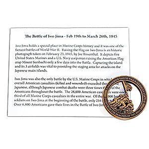 Marine Corps Iwo Jima USMC Challenge Coin with Actual Sands of Iwo Jima - Marine Corps Gifts Disabled USMC Vet Owned Small Business