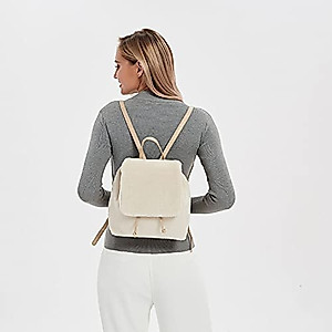DQinLit Plush Backpack Purse Bag Small Soft Faux Fur Cute Furry Stylish Casual Handbags Off-White