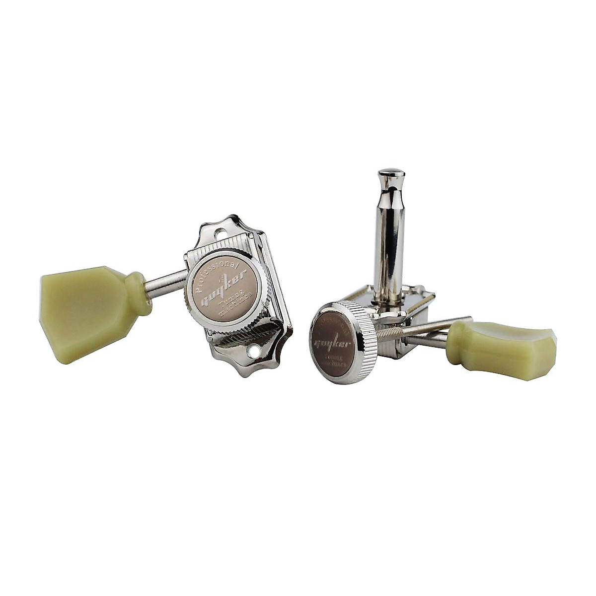 Guyker 3x3 Vintage Style Locking Guitar Machine Heads – 1:15 Ratio Lock String Deluxe Tuning Key Pegs Tuners Set Replacement for Electric, Acoustic or Folk Guitars - nickel