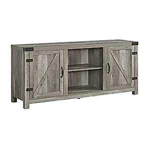 Walker Edison Furniture Company Farmhouse Barn Wood Universal Stand for TV's up to 64" Flat Screen L with Metal and Wood Square Side Accent Living Roo