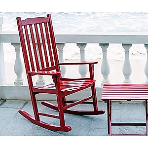 Merry Products Traditional Acacia Hardwood Rocking Chair with Tall Backrest, Curved Seat, and Wide Armrests for Outdoor or Indoor Use, Red