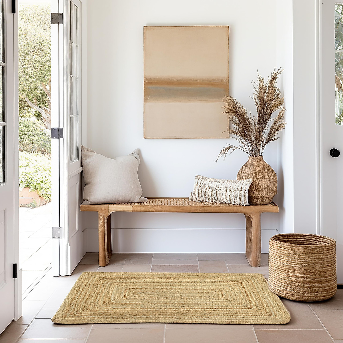 COTTON CRAFT Braided Jute Area Rug - 100% Jute Handspun Chunky Textured Neutral Reversible Rug - Throw Rug - Accent Rug Carpet - Rustic Farmhouse Entryway Living Room Bedroom Décor - 22 x 34 - Natural