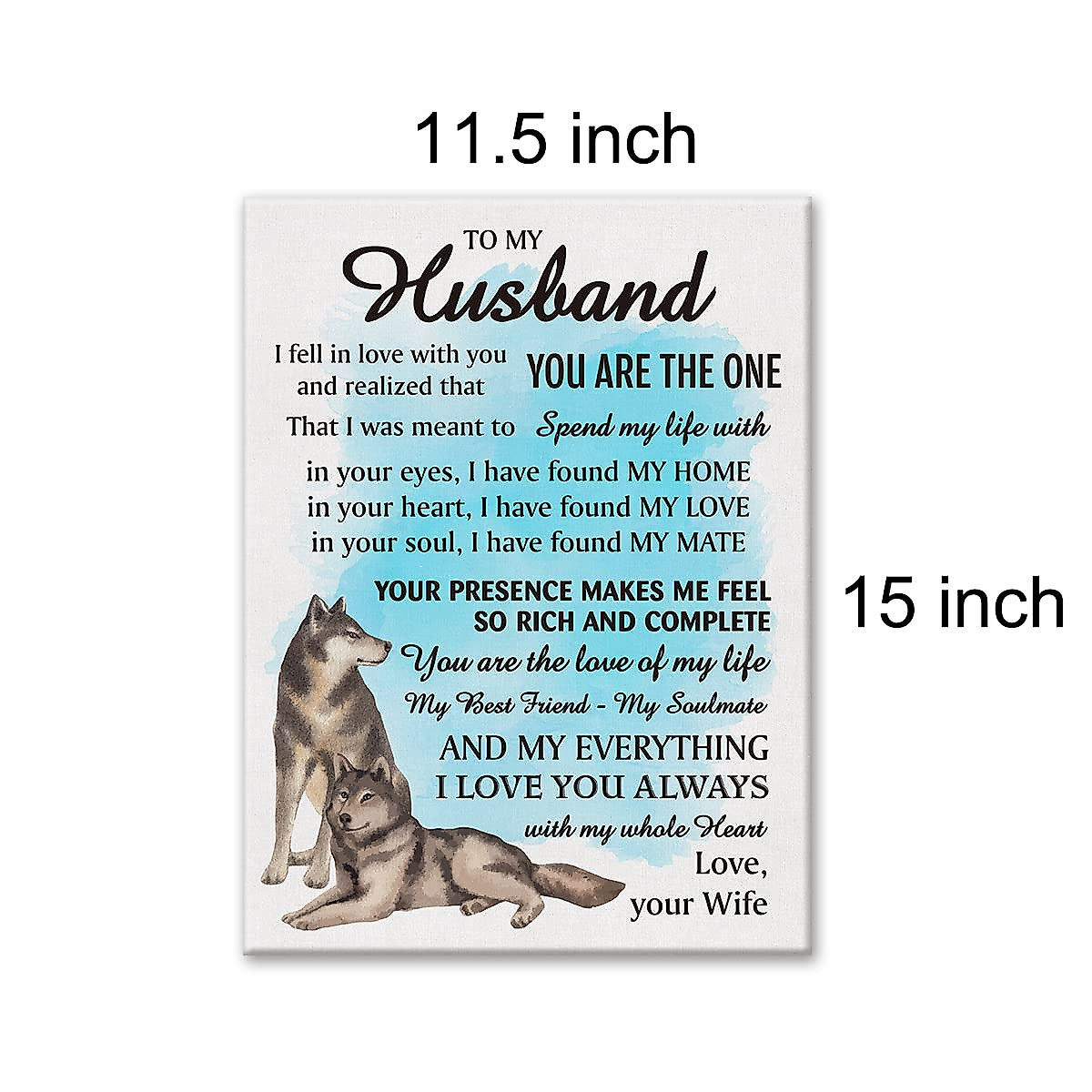 OEWD Romantic to My Husband I Fell in Love with You Canvas Wall Art Poster Print Gift, Watercolors Wolf Husband Painting Ready to Hang Home Decor (11.5" x 15")