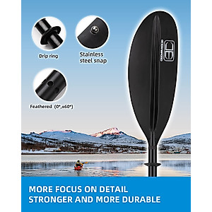 OCEANBROAD Kayak Paddle 90.5in/230cm Alloy Shaft Kayaking Boating Canoeing Oar with Paddle Leash 1 Paddle