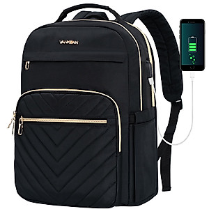 VANKEAN 17.3 Inch Laptop Backpack for Women Men Work Laptop Bag Fashion with USB Port, Waterproof Backpacks Nurse Stylish Travel Bags Casual Daypacks for College, Business, Black