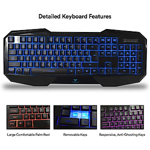 Beastron SI-859 Wired RGB Backlit Gaming Keyboard, LED 104 Keys USB Ergonomic Wrist Rest Spill-Resistant Design, Ultra-Slim Quiet Mechanical Feeling Keyboard for Windows PC Gamers, Black