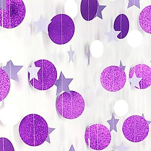 Lavender-White Glitter Purple Party-Decorations Paper-Garland - 4pcs Birthday Twinkle Little Star Hanging Streamers Banner,Graduation Baby Shower Bridal Wedding Engagement Ceiling Backdrop Decor