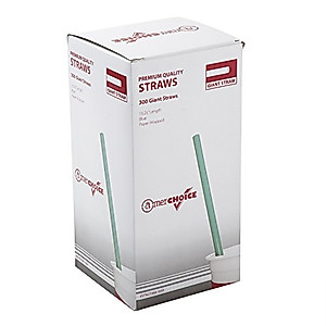 AmerCare 10.25 Inch Giant Blue Paper Wrapped Straws, Case of 1200