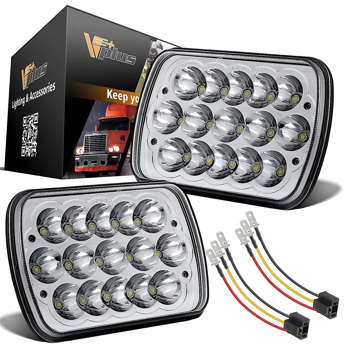 Partsam H6054 7x6 5x7 LED Headlights Sealed Beam Hi/Low w/ H4 Wiring Harness Compatible with Jeep Wrangler YJ XJ/GMC Chevrolet Express S10/Ford Cherokee E250/Toyota Tacoma/Mazda