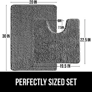 Gorilla Grip Bath Rug and Area Rug Set, Bath Rug Size 36 x 24 in, Shaggy Machine Washable Mats, Area Rug Set Size 22 x 19 x 15 in and 30x20, Absorbent Washable Mats, Both in Gray, 2 Item Bundle