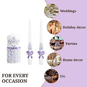 Wedding Candles for Ceremony Set Violet - Unity Candles Set of 3 Ceremonial Candles - 6" Pillar & 2 10" Tapers Wedding Candles velas matrimoniales