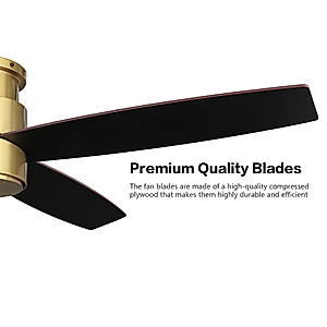 WINGBO 52" Flush Mount DC Ceiling Fan Without Lights, 4 Reversible Blades, Ultra Quiet 6-Speed DC Motor, Hugger Low Profile Indoor Ceiling Fan No Lights, Brass Finish