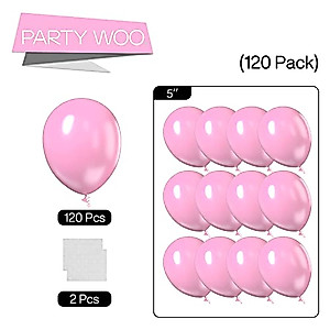 PartyWoo Pink Balloons, 120 pcs 5 Inch Pearl Pink Balloons, Latex Balloons for Balloon Garland or Balloon Arch as Party Decorations, Birthday Decorations, Wedding Decorations, Baby Shower Decorations