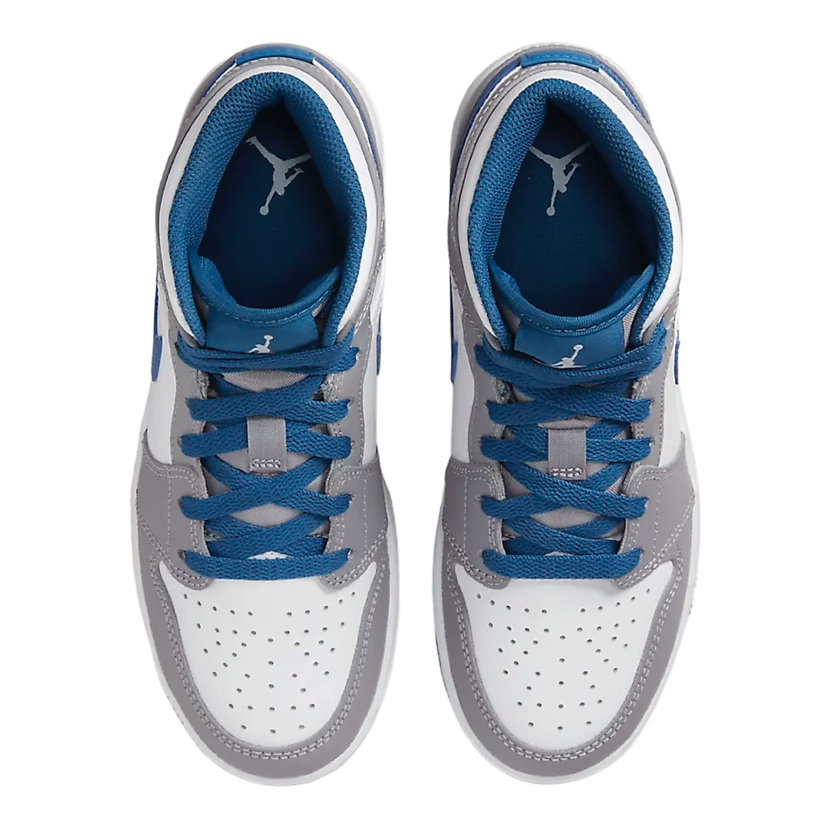 Nike Jordan 1 Mid Grade School Big Kids Cement Grey/White-True Blue DQ8423-014 5y