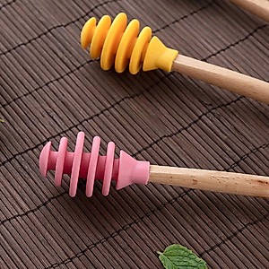 YITAQI Mixing Stirrer,Wood Handle Extractor Mixer Juicer for Honey Pot Jar Container Honey Dipper Stick Honey Spoon Kitchen Tool(Yellow)