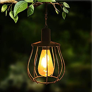 Hanging Solar Lights Outdoor - Hemp Rope Solar Powered Lantern Waterproof Retro Lanterns Lamps with Warm Light Edison Bulb for Patio,Yard,Garden and Pathway Decoration(Semicircle), Warm White