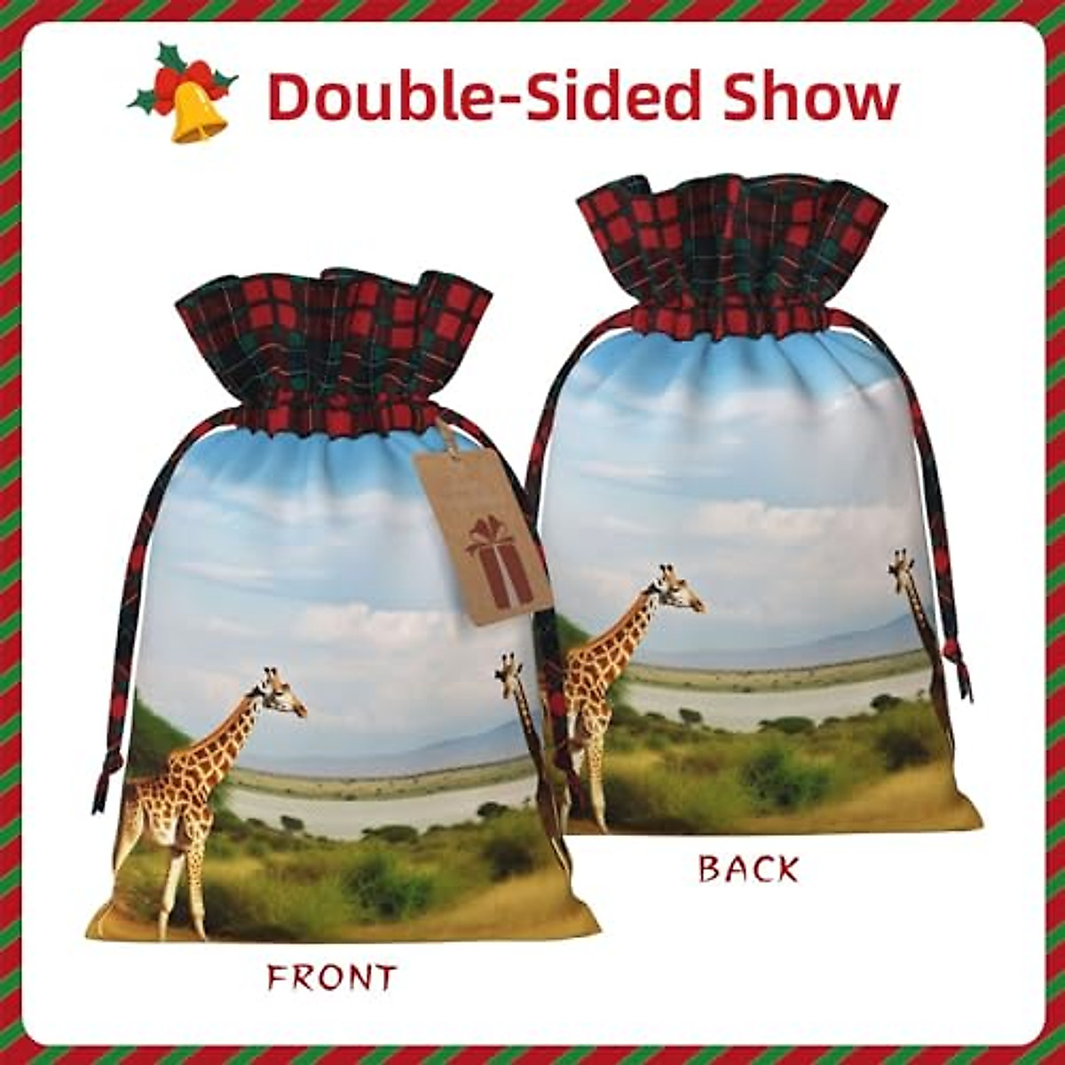 Christmas Gift Bags with Drawstring Burlap Gift Bags African Landscape Christmas Linen Bags for Xmas Party Candy Bags with Cards Xmas Reusable Wrapping Bags Christmas Linen Treat Bags for Holiday