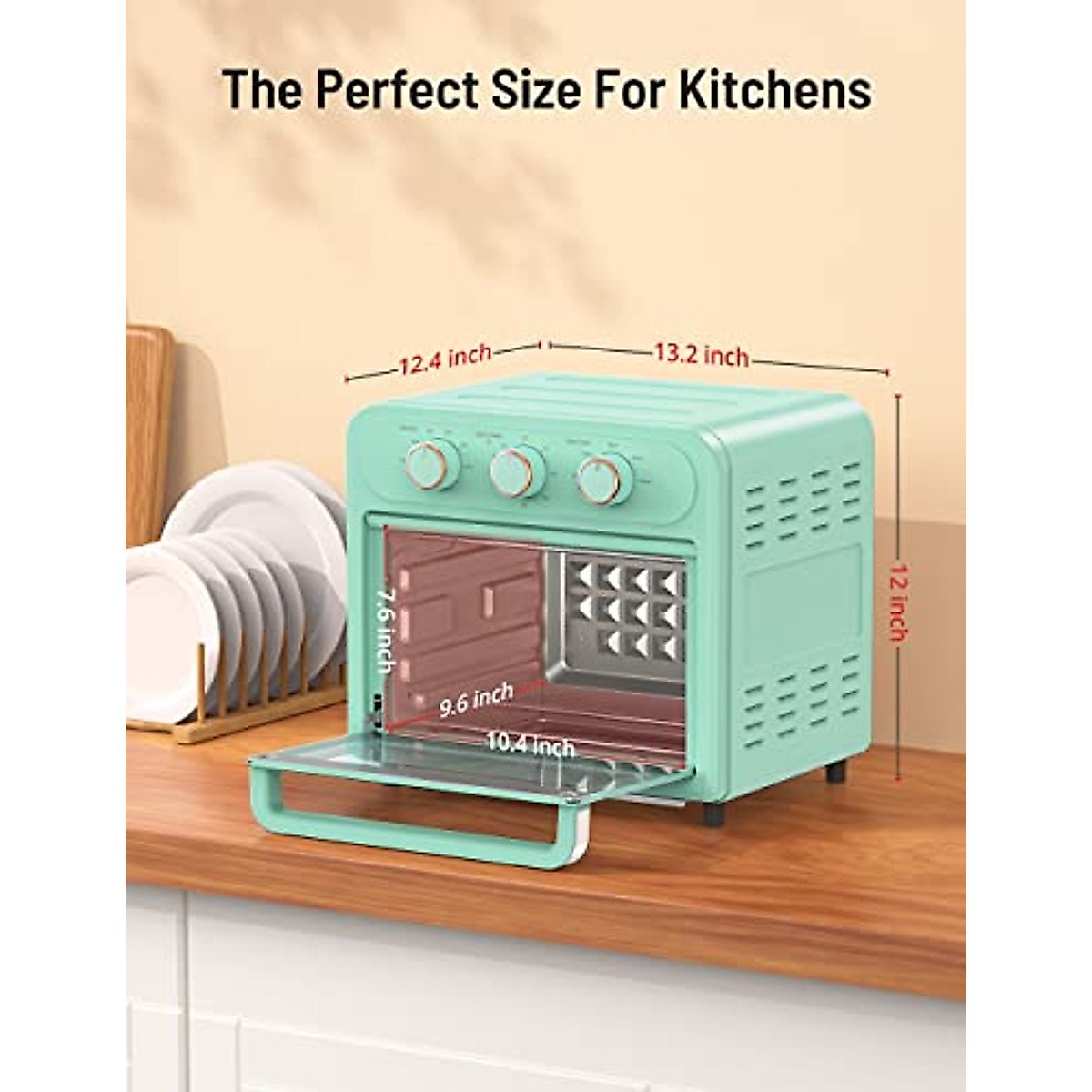 Air Fryer, Paris Rhône 15QT Toaster Oven Countertop, 450℉ Food Dehydrator, Knob-Controlled Freidora de Aire for Easy, Oil Less and Healthy Meals with Nonstick Dishwasher Safe Basket and Trays (Aqua)