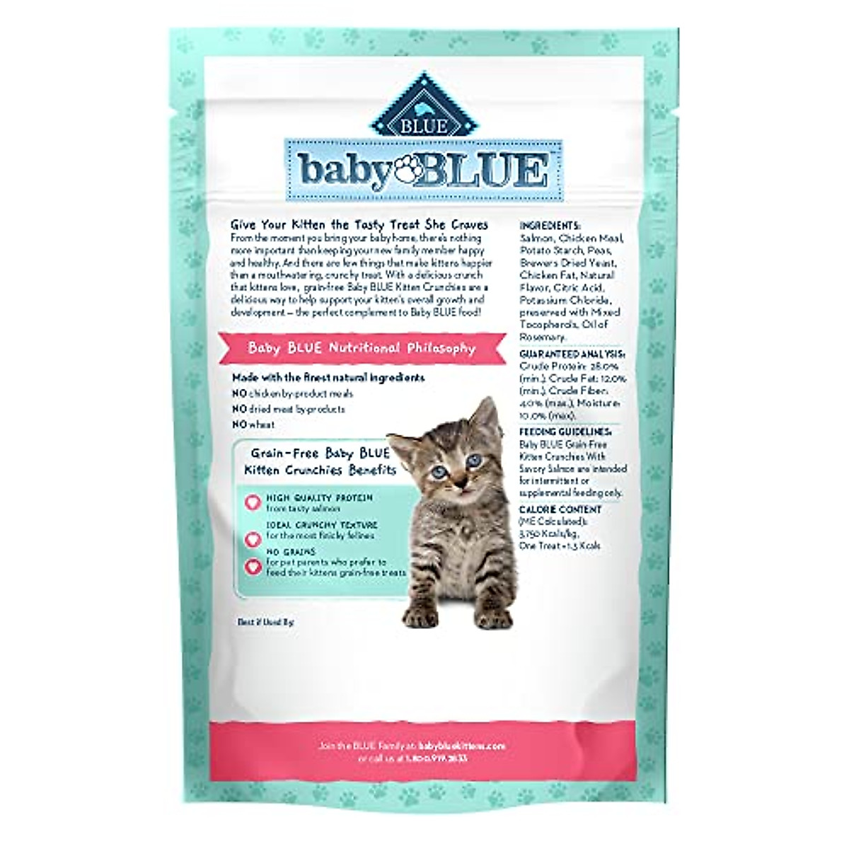 Blue Buffalo Baby BLUE Kitten Crunchies Grain Free, Natural Kitten Treats, Savory Salmon 2-oz Bag