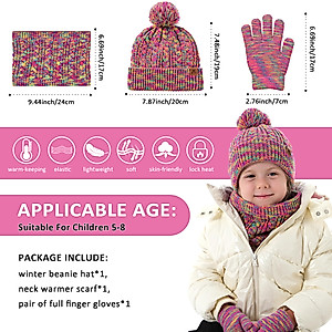 Kids Toddler Winter Hats Touchscreen Scarfs Gloves Set Pompom Beanie Caps Neck Warmer with Fleece for 5-8 Years Old Baby Girls Boys Gifts