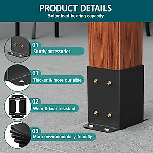 SPACEEUP 4x4 Post Base 10 Pcs, Inner Size 3.6"x3.6" Post Base Brackets, Heavy Duty Powder-Coated Post Anchor Matte Black Wood Post Brackets for Pavilion Deck Railing Support Deck Base Plate