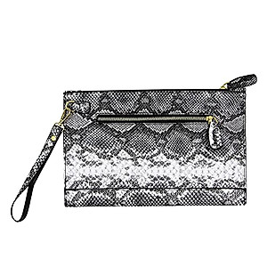 Women Snakeskin Print Large Envelop Clutch Handbag Purse PU Leather Wallet with Handle Strap