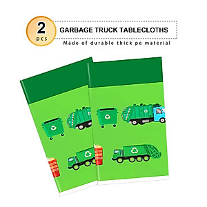 PHOGARY 2 Pack Garbage Truck Tablecloths for Garbage Truck Birthday Party Supplies, Trash Truck Party Table Cover Disposable Plastic Rectangle Table Cloth for Kids Birthday Baby Shower 51" X 86"