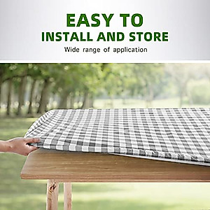 UMINEUX Picnic Table Cover with Bench Covers Fitted Table Clothes for 6 Foot Rectangle Tables Vinyl Flannel Backing with Elastic Edge -for Outdoor/Indoor Party&Dining(30x72 Inch,3-Pieces, Gray Plaid)