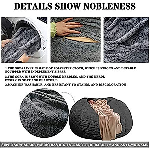 7ft Giant Fur Bean Bag Chair for Adult Living Room Furniture Big Round Soft Fluffy Faux Fur BeanBag Lazy Sofa Bed Cover Grey (Dark Grey)