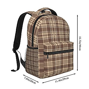 KIDZOY Brown Tartan Plaid Teens Laptop Backpack Cartoon Unisex Student School Bookbag Casual College Daypack For Boys Girls Travel Hiking Camping