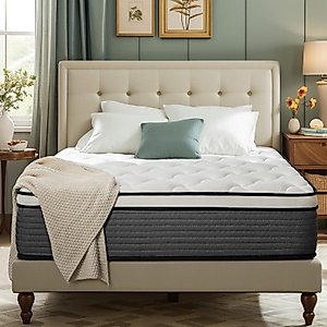 Queen Mattress, 12 Inch Pillow Top Hybrid Mattress in a Box Medium Firm Fiberglass-Free, Soft Breathable Pressure Relief Memory Foam Pocket Innerspring Bed, CertiPUR-US Certified