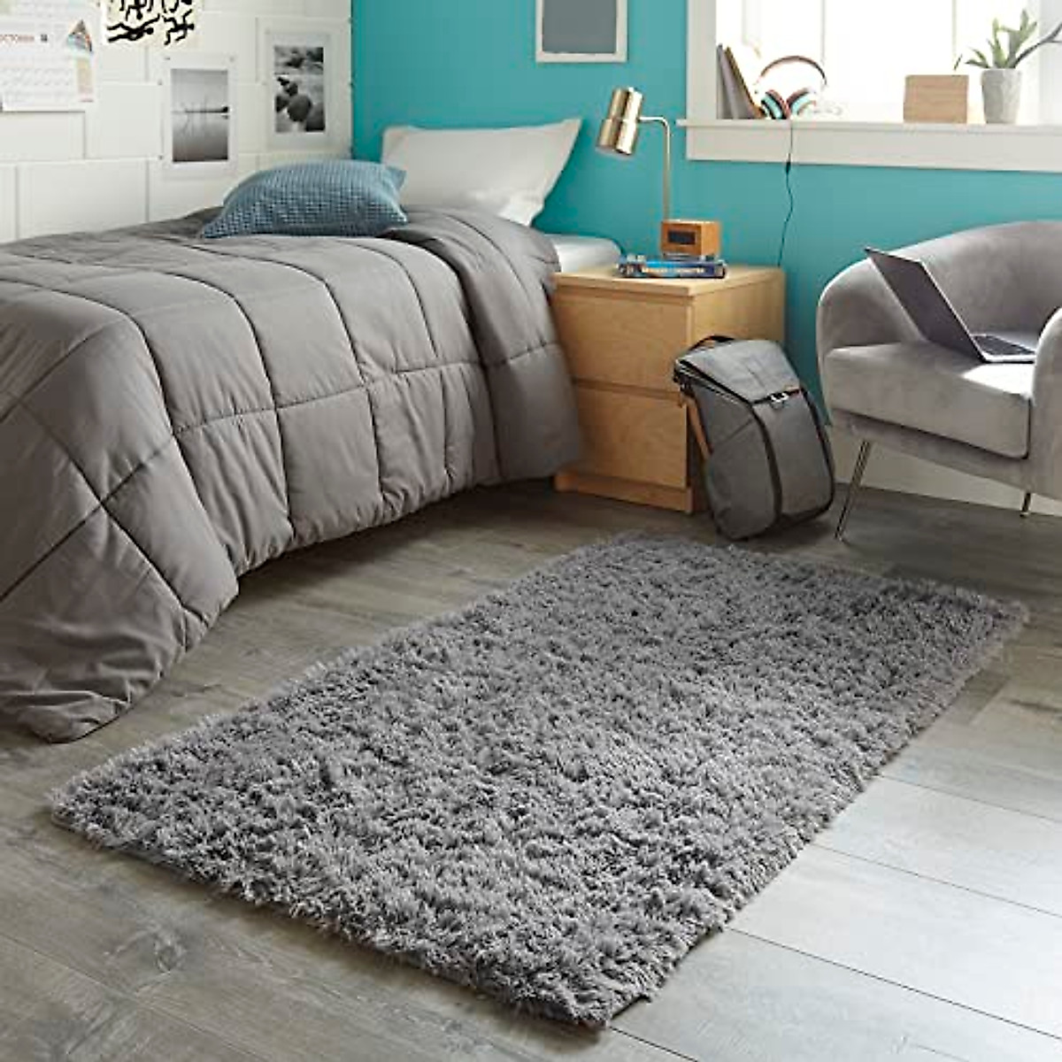 Ophanie Machine Washable 3 x 5 Feet Rugs for Bedroom, Fluffy Shaggy Bedside Floor Dorm Grey Area Rug, Soft Gray Fuzzy Non-Slip Indoor Room Carpet for Kids Boys Girls Teen Home Decor Aesthetic, Nursery