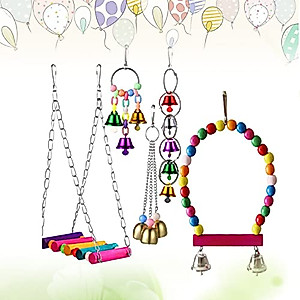 5pcs Toy Chewing Birds Cockatiels Small Conures Hanging Macaws Wooden Hammock Amusing Finches Bird Accessories Cage Creative Pet Love Parakeets Parrot Parrots Bell Perch for Swing