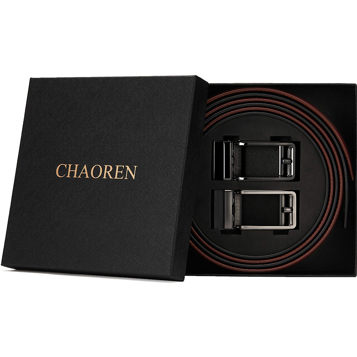 CHAOREN Ratchet Belts for Men 2 Pack - Mens Leather Belt 1 3/8" for Dress and Casual - Micro Adjustable Belt Fit Everywhere