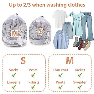 Abeillo 2 Pcs Mesh Sock Bag for Washing Machine, Washable Drawstring Design Travel Laundry Bags, Garment Washing Bags for Laundry Storage for Home Dorm Hotel Travel（11.8×15.7inch,15.7×19.7inch）